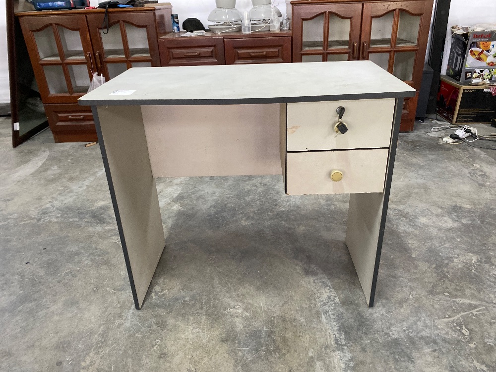 Wooden Work Desk with 2 Drawer Grey Colour / Meja Kerja Kayu dengan 2 ...