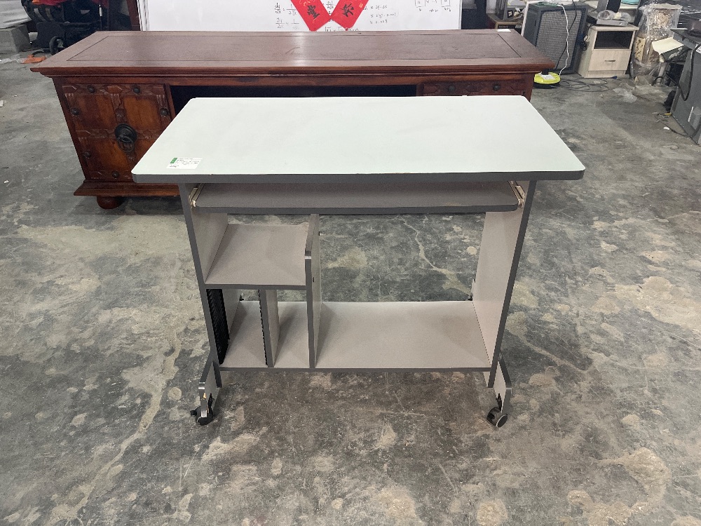 Wooden Computer Desk with Roller Grey Colour / Meja Komputer Kayu ...