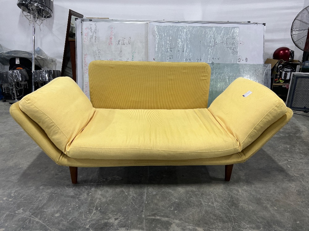2-Seater Fabric Sofa Bed yellow Colour / Katil Sofa Fabrik 2 Tempat ...