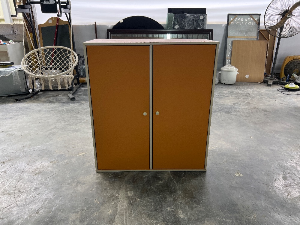 Wooden Cabinet with 2 Swing Door Orange Colour / Kabinet Kayu dengan 2 ...