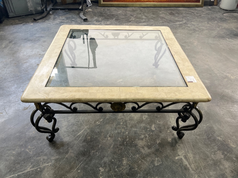 Vintage Marble & Glass Top Iron Wrought Leg Square Coffee Table / Vintaj Marmar & Kaca Atas Kaki ...