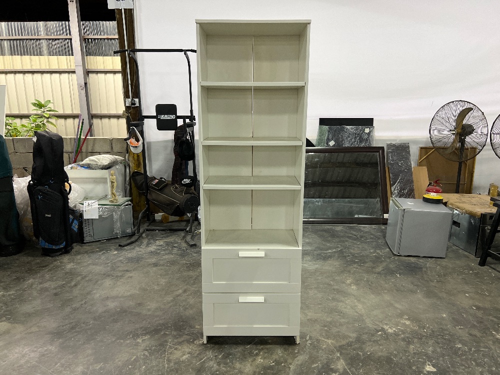 Wooden Tall Bookshelf 4 Layer with 2 Drawer White Colour / Rak Buku ...