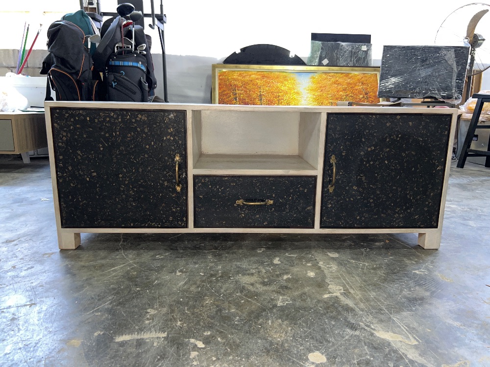 Solid Wood TV Bench with 2 Swing Door & 1 Drawer Black & White Colour ...