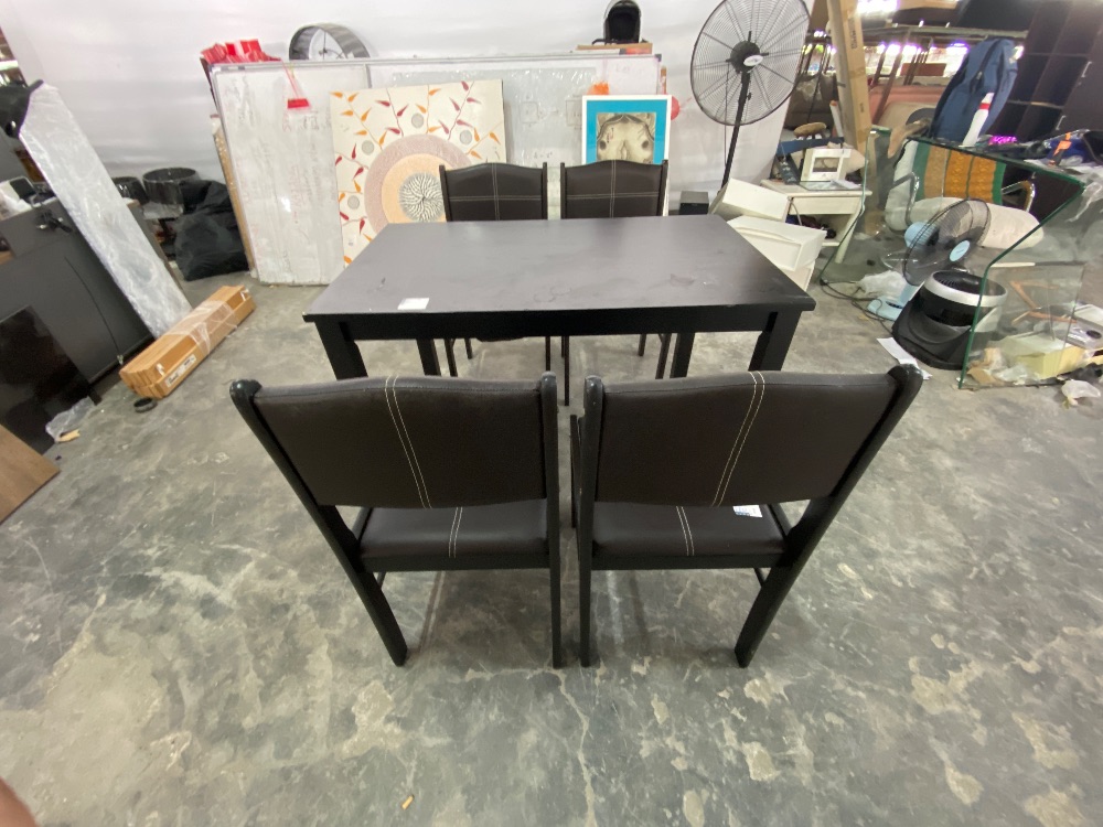 Wooden Dining Table with 4 Dining Chair Set Dark Brown Colour / Meja ...