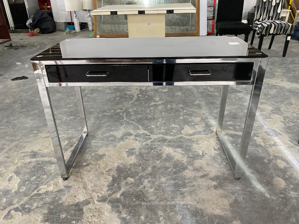 Glass Top Metal Frame Office Table with 2 Drawer Black Colour / Meja ...