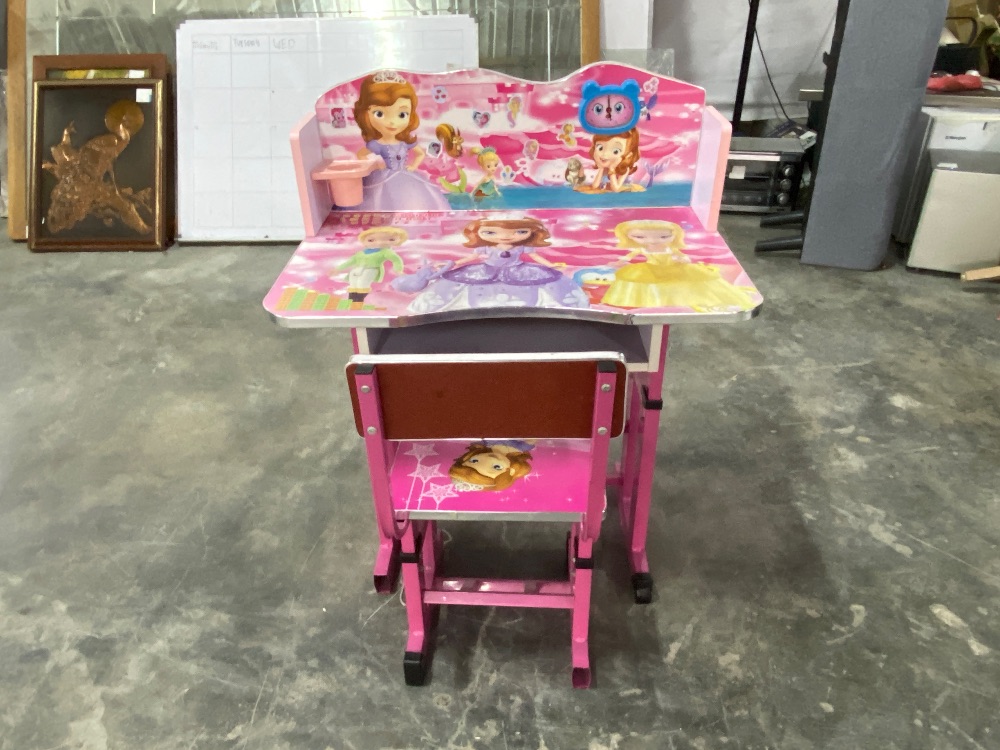 Kids Cartoon Theme Study Desk Pink Colour set with (3)/ Meja Belajar ...