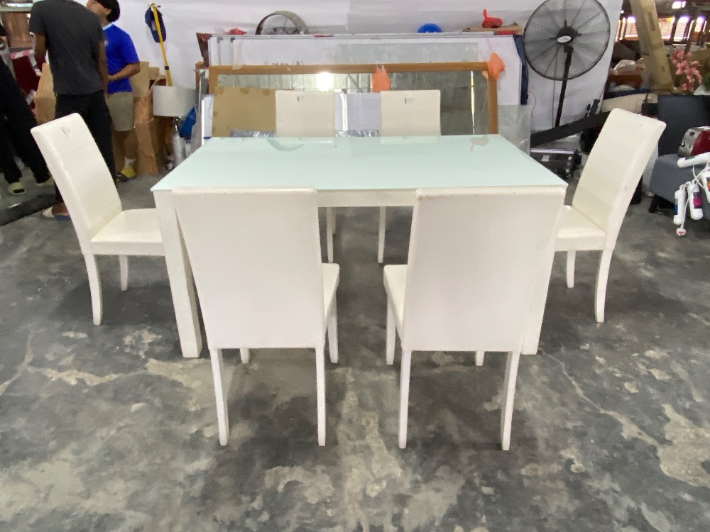 Wooden 6-seater Dining Table White Colour set with (5) / Meja Makan 6 ...