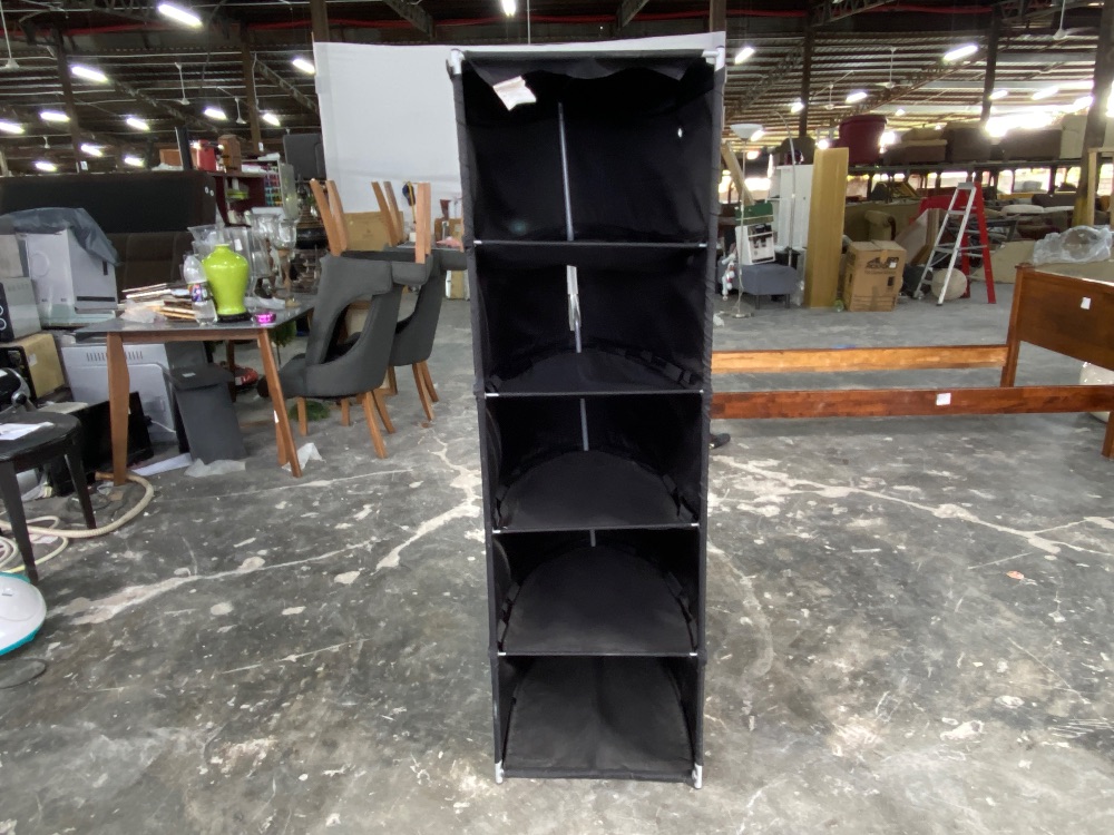 Foldable Linen Covered 5-Tier Shelving Unit Black Colour / Linen Boleh ...