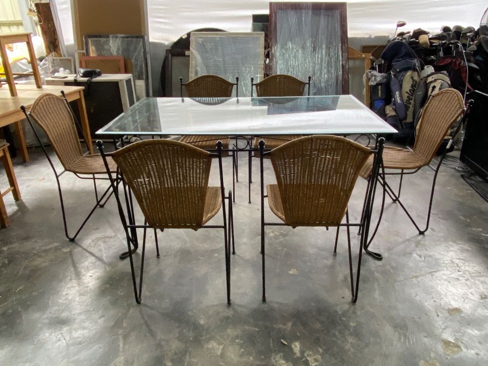 Iron Wrought Frame Glass Top 6 Seater Dining Table Black Colour set ...