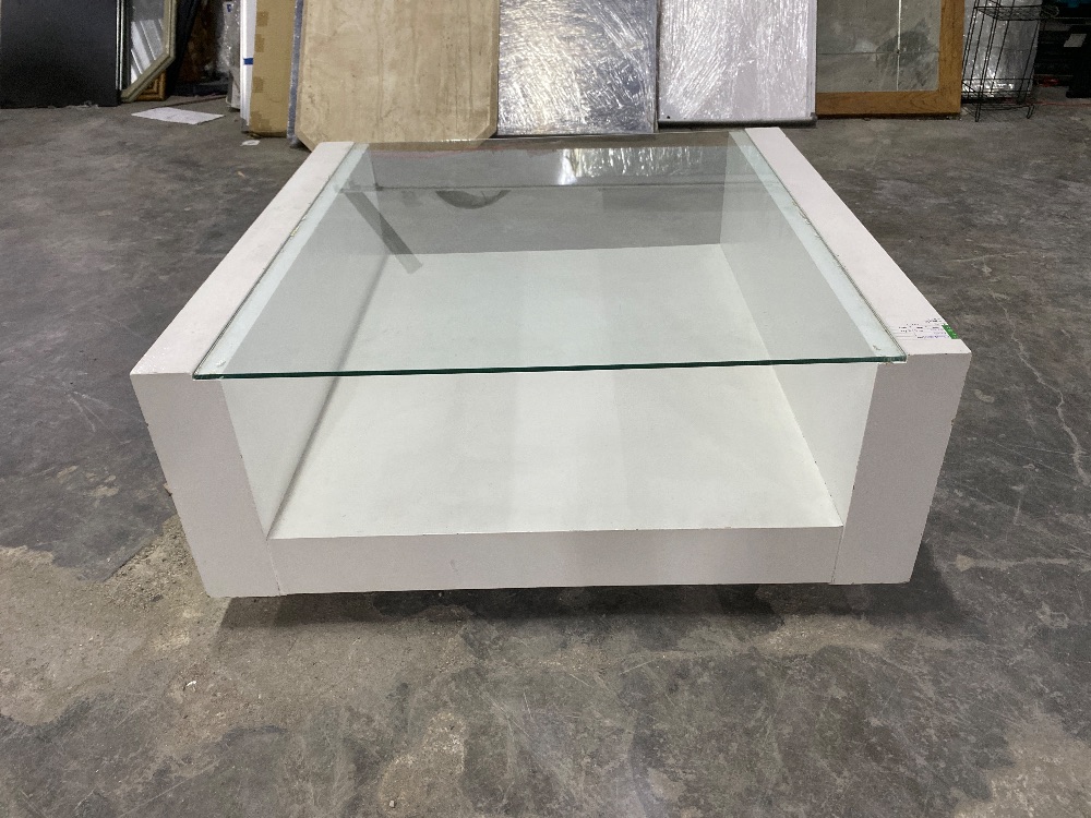Square Shape Coffee Table with Glass Top White Colour / Meja Kopi ...