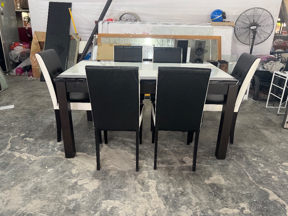 Marble Top Black Wooden Frame 6 Seater Dining Table set with (10 ...