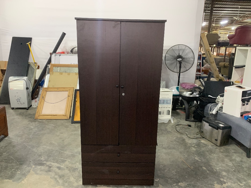 Modern Design 2 Door Wooden Wardrobe / Almari Pakaian Kayu 2 Pintu ...