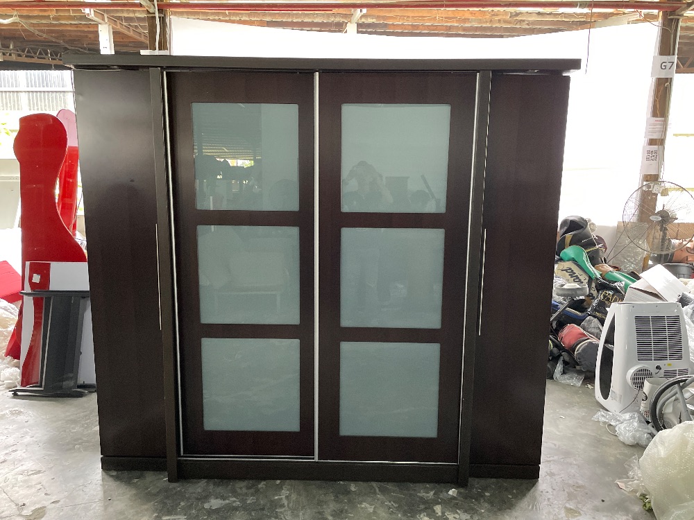 Wooden 2 Panel Sliding Door Wardrobe with Glass Inlays Dark Brown ...