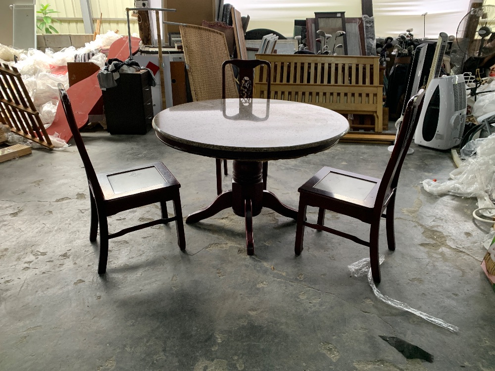 Round Granite 4-Seater Dining Table set with (30) / Meja Makan Granit ...