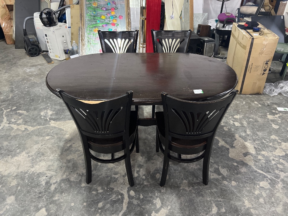 Wooden 4 Seater Dining Table Dark Brown Colour set with (5) / Meja ...