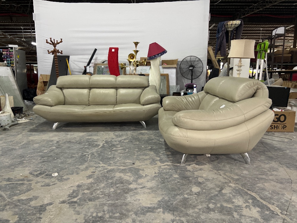 Beige PU Leather 3-Seater Sofa set with (8) / Sofa 3 Tempat Duduk Kulit ...