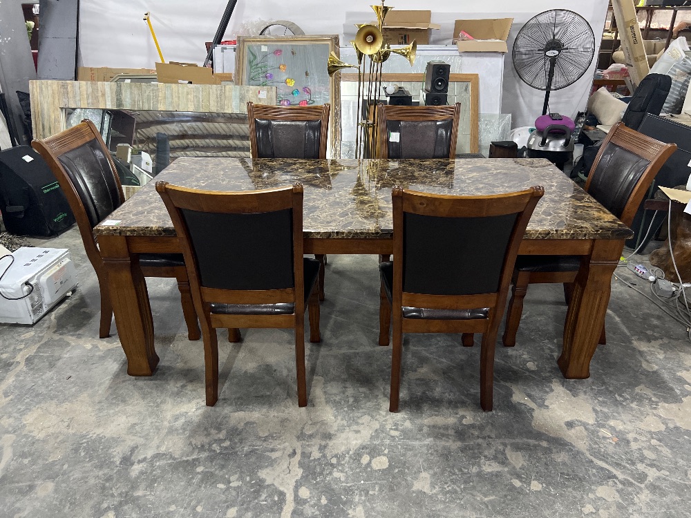 Marble Top Pattern Wooden Frame 8 Seater Dining Table set with (6 ...