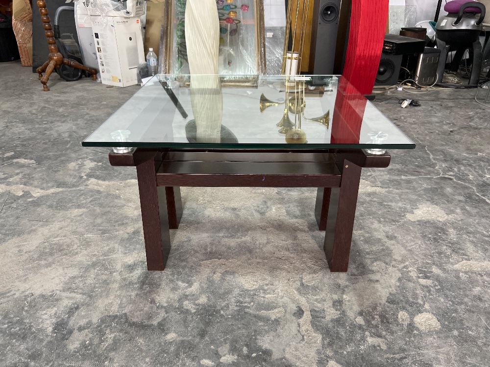 Glass Top Wooden Coffee Table / Meja Kopi Kayu Atas Kaca - Unearth Store