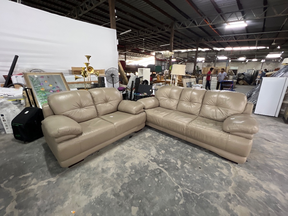 Beige PU Leather 3-seater Sofa set with (0) / Sofa 3 tempat duduk Kulit ...