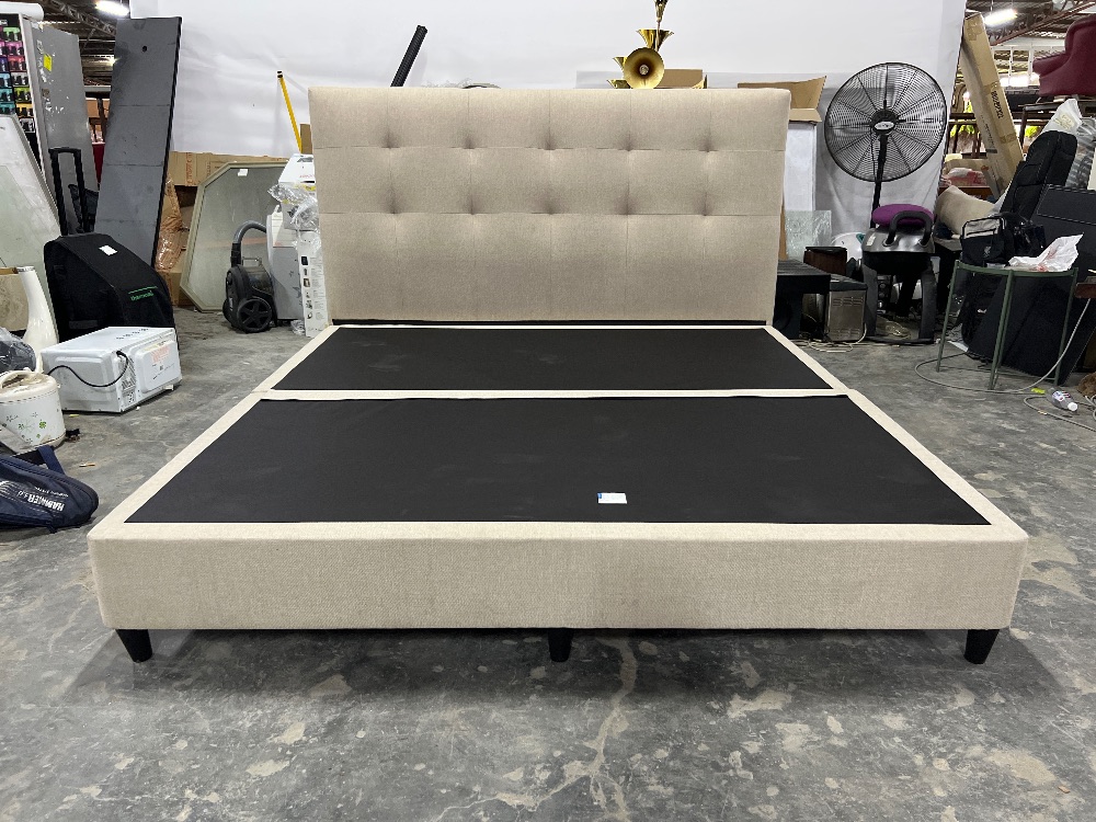 King Size Bed Frame with Fabric Headboard White Colour / Rangka Katil ...