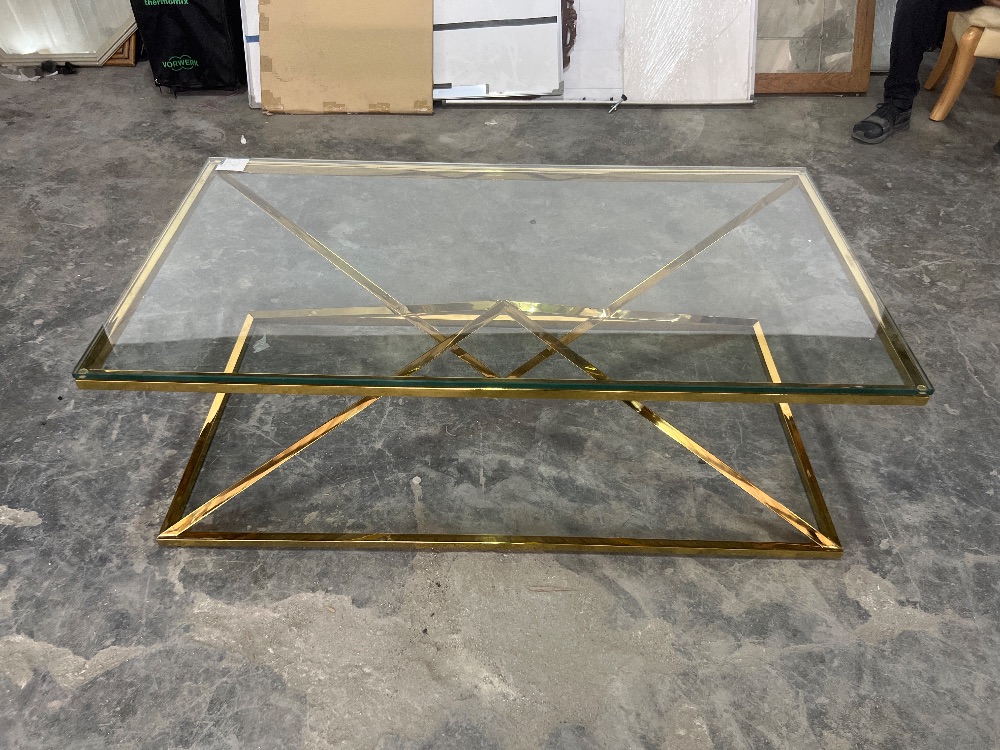 (S)Long White Golden Frame Coffee Table / Meja Kopi Bingkai Emas Putih ...
