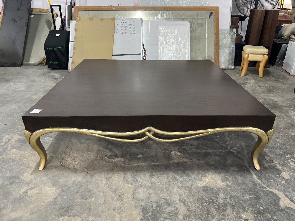 Wide Dark Brown Solid Wood Top Metal Frame Coffee Table / Meja Kopi ...