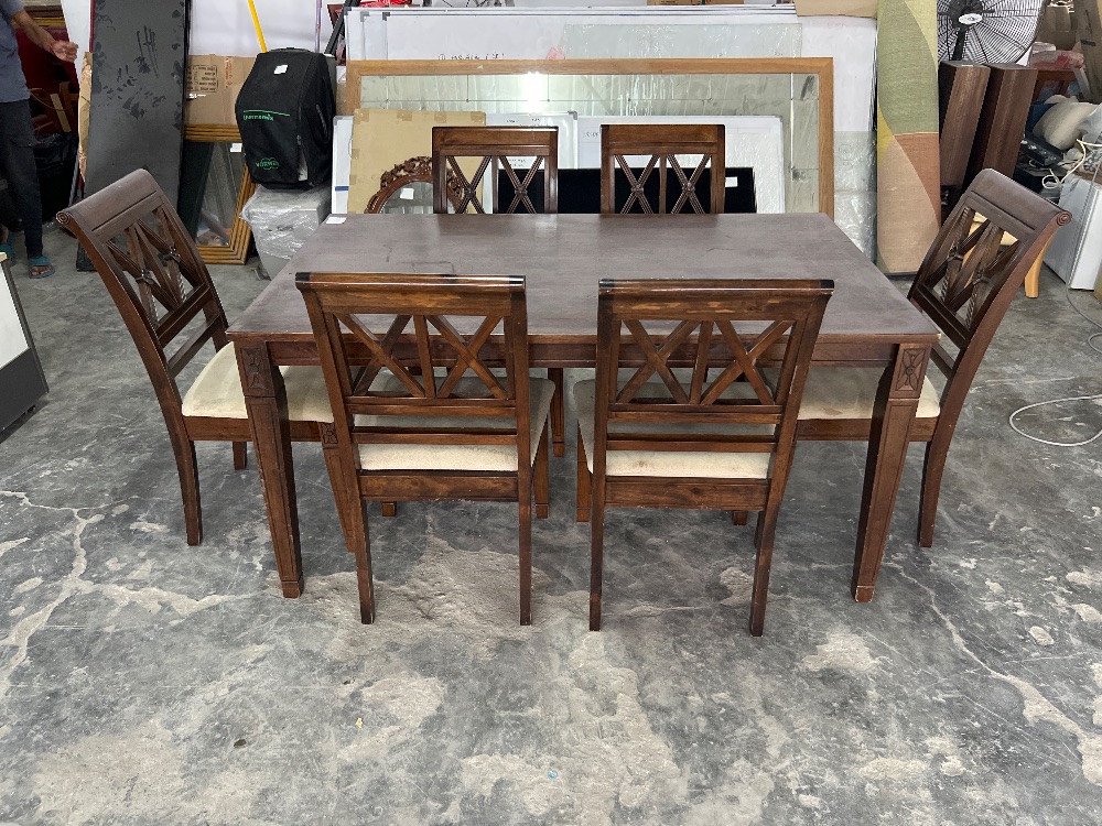 Wooden 6 Seater Dining Table Dark Brown Colour set with (1) / Meja ...