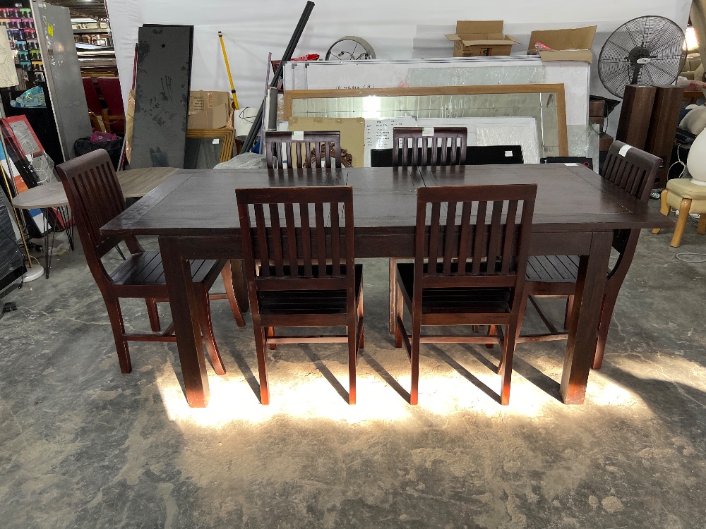 (S)Teak Wood 6 Seater Dining Table set with (8) / Meja Makan 6 Tempat ...