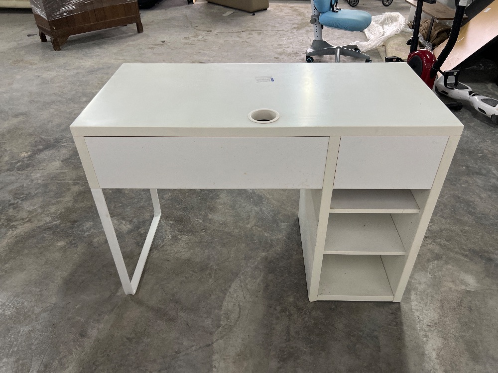 White Wooden Study Desk with 2 Drawers / Meja Belajar Kayu Putih dengan ...