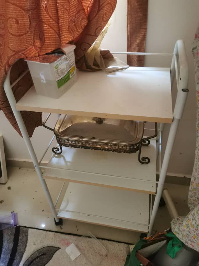 White 3 Tier Metal Frame Trolley / Troli Bingkai Logam 3 Tingkat Putih ...