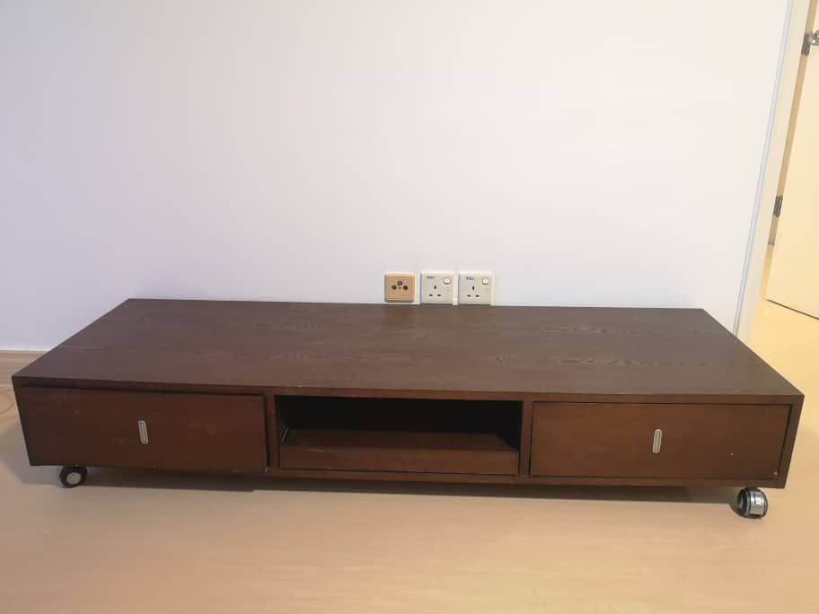 Brown Wooden Tv Bench With 2 Drawers / Bangku Tv Kayu Coklat Dengan 2 ...