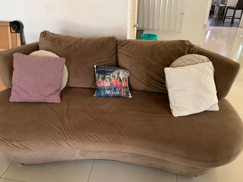 Brown Curved 3 Seater Fabric Sofa - Unearth Store