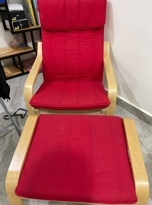 Ikea Red Cushion Wood POANG Footstool - Unearth Store