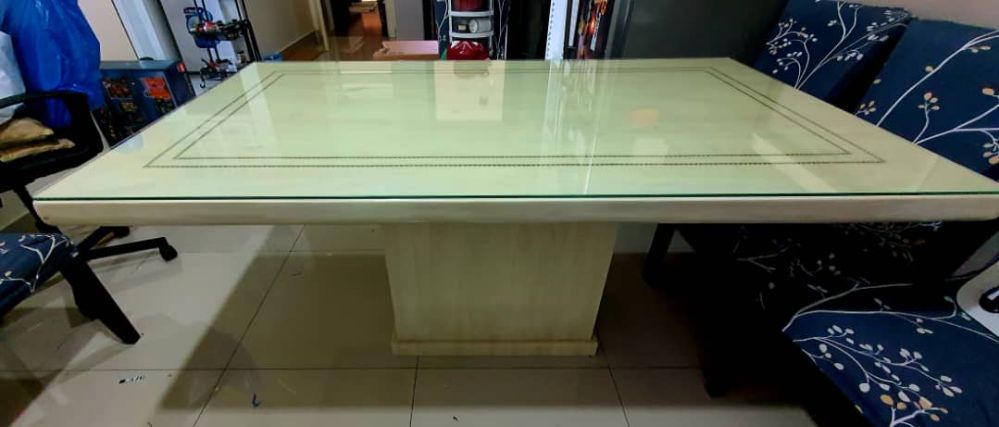 Light Brown Full Marble Tempered Glass Top 6 Seater Dining Table ...