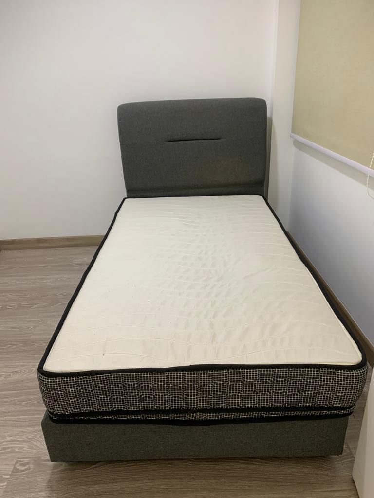 Grey Fabric Single Sized Bed Frame - Unearth Store