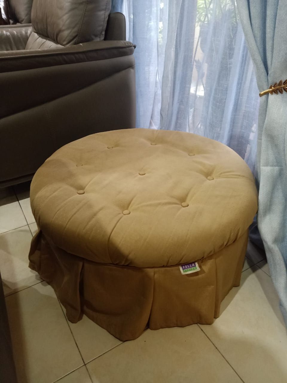 Brown Fabric Round Ottoman - Unearth Store