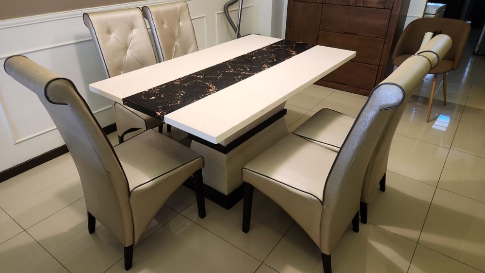 White Marble 6-seater Dining Table - Unearth Store