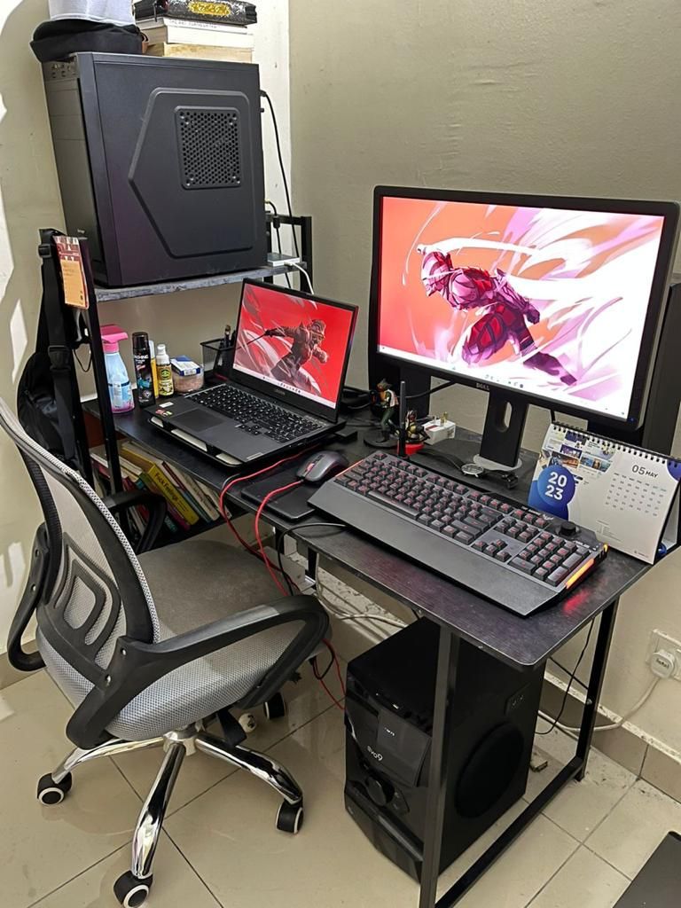 Black Metal Frame Black Wooden Computer Desk - Unearth Store