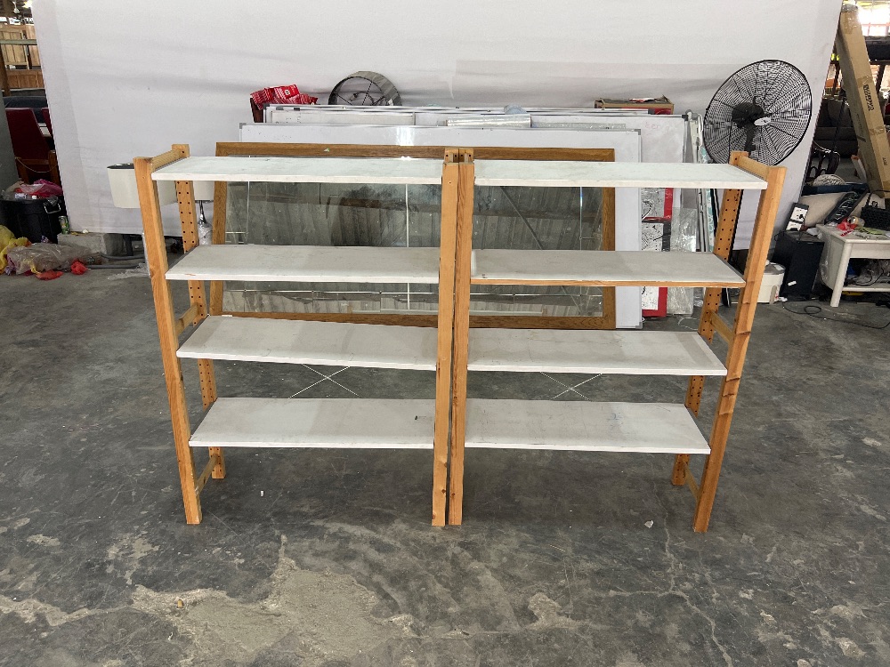 Wooden 4 Layer Shelving Units White & Oak Colour / Unit Rak 4 Lapisan ...