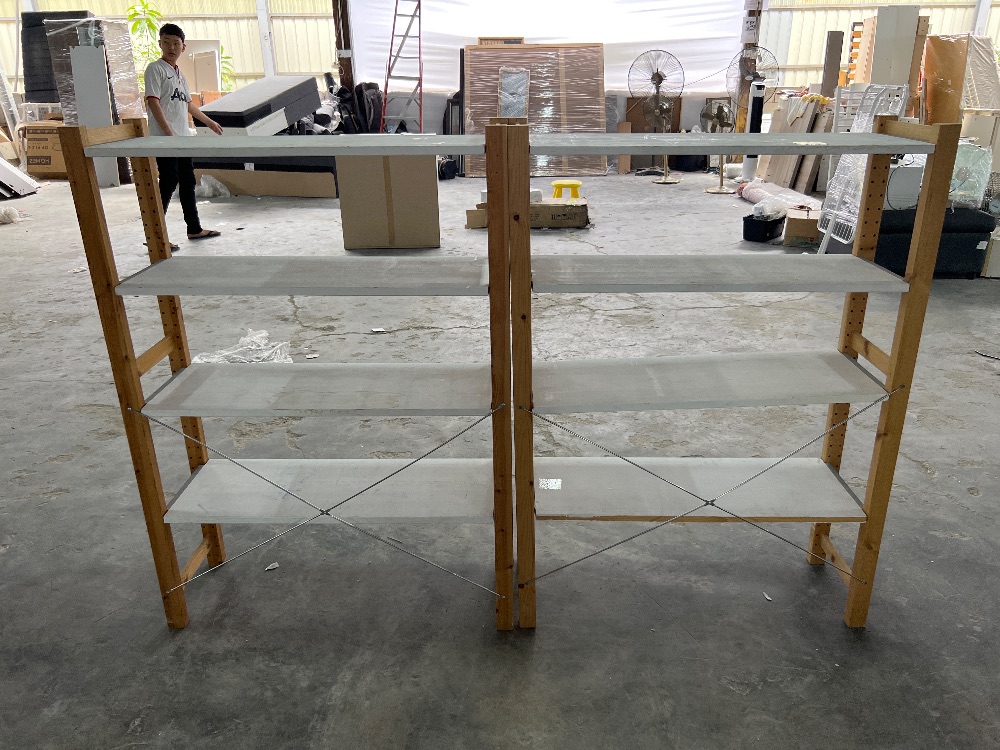 Wooden 4 Layer Shelving Units White & Oak Colour / Unit Rak 4 Lapisan ...