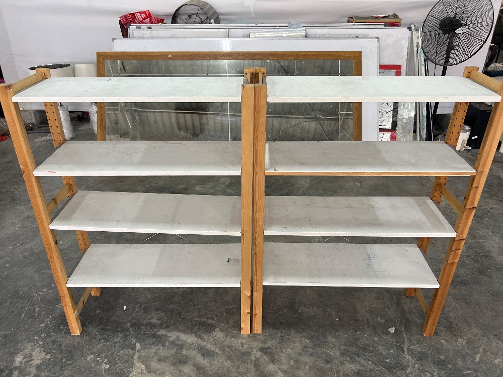 Wooden 4 Layer Shelving Units White & Oak Colour / Unit Rak 4 Lapisan ...