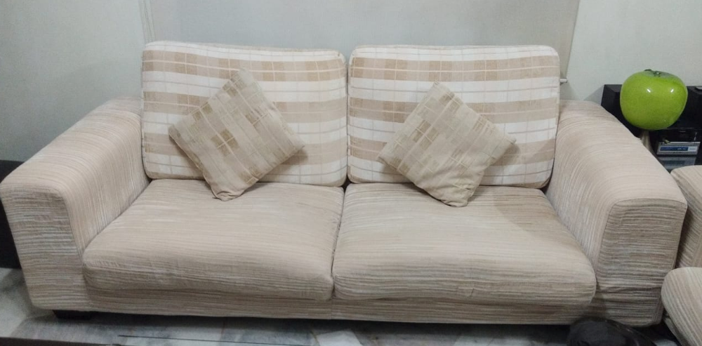 Striped Fabric 3 Seater Sofa White Colour set with (0) / Kain Berjalur ...