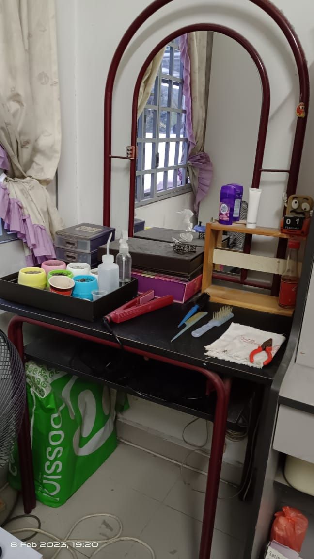 Black Wooden Red Metal Frame Dressing Table - Unearth Store