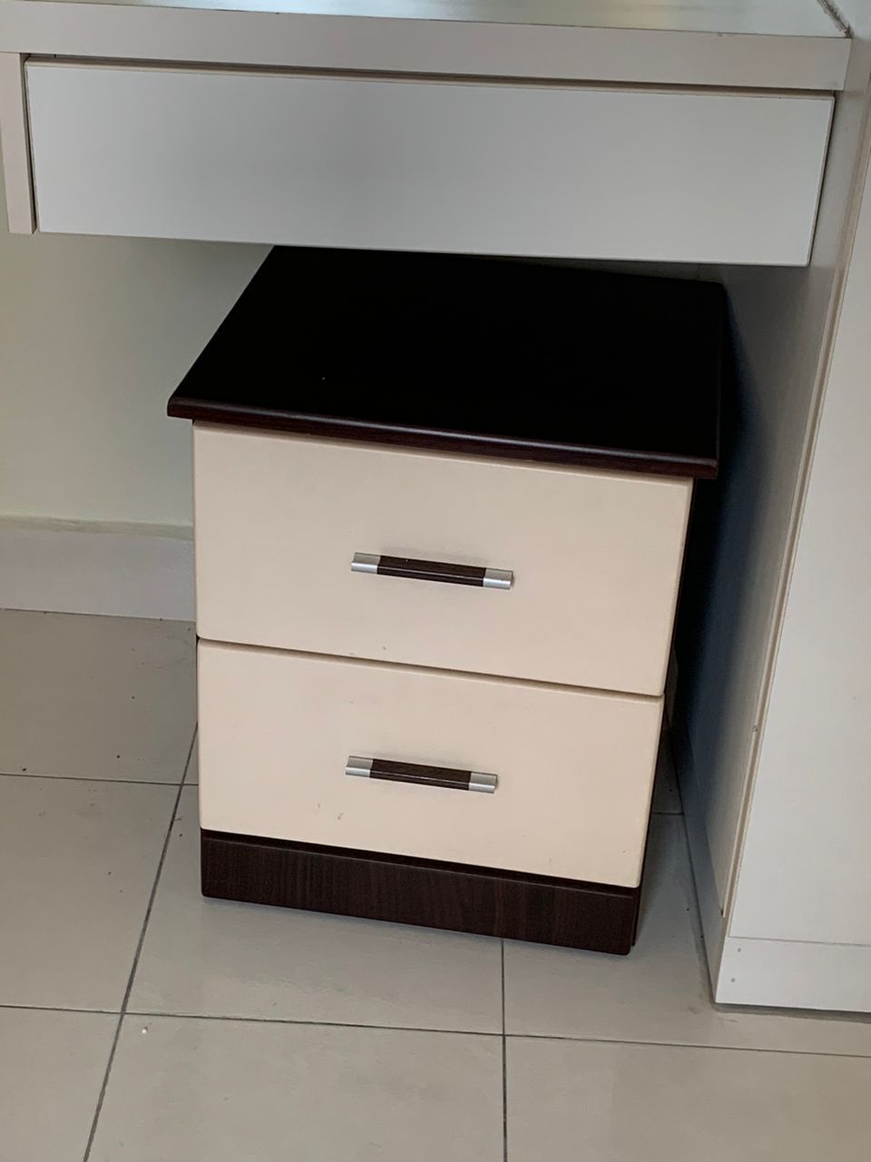 Dark Brown and Cream Wooden Bedside Table - Unearth Store