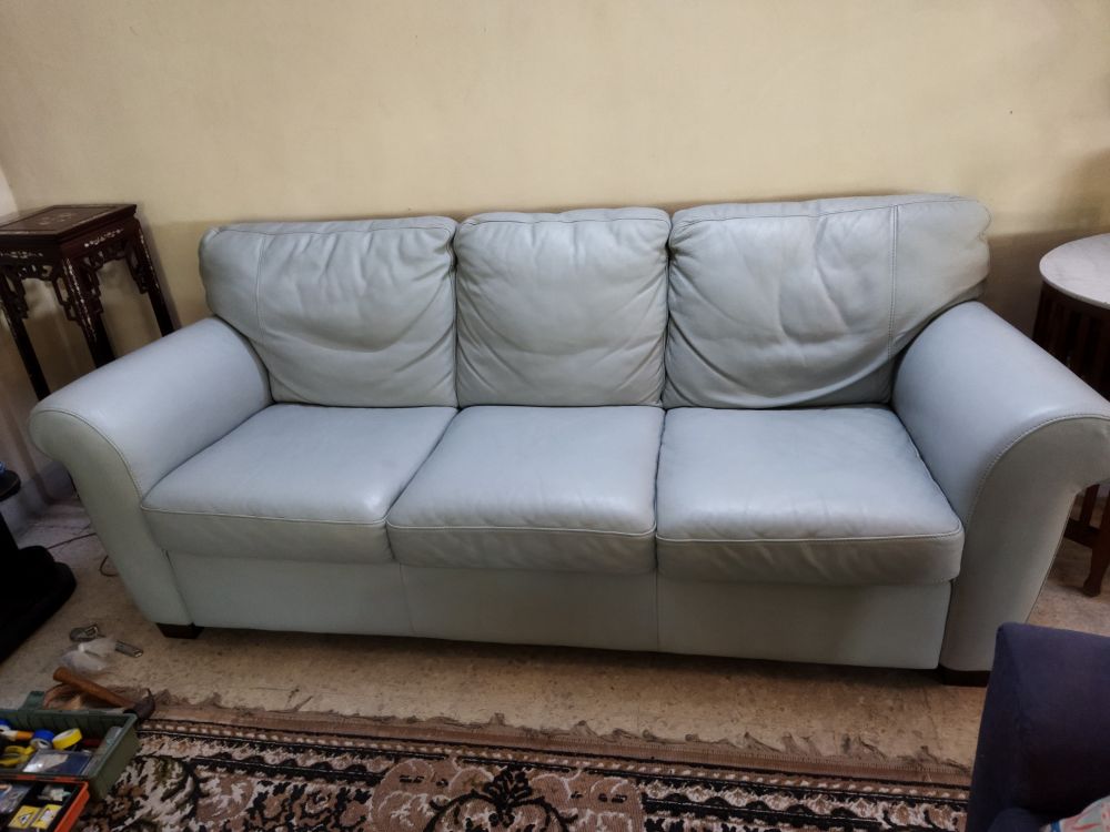 Light blue Leather 3-seater Sofa - Unearth Store
