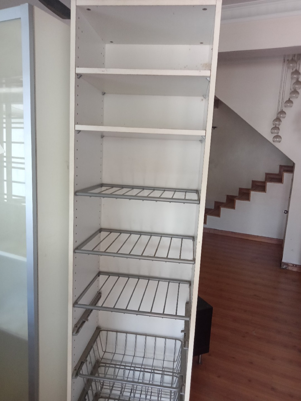 White Wooden 6-tier Shelving Unit with Baskets - Unearth Store