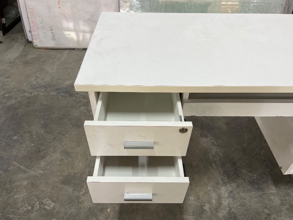 White Wooden Study Table With 2 Drawers / Meja Belajar Kayu Putih ...