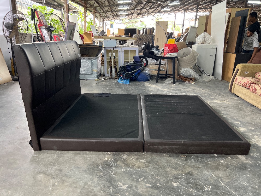 Dark Brown Leather Queen Size Bed Frame Rangka Katil Saiz Queen Kulit