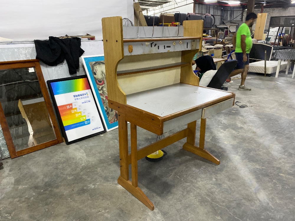 Brown and Grey Wooden Computer Desk with 2 Drawers and Shelf / Meja ...