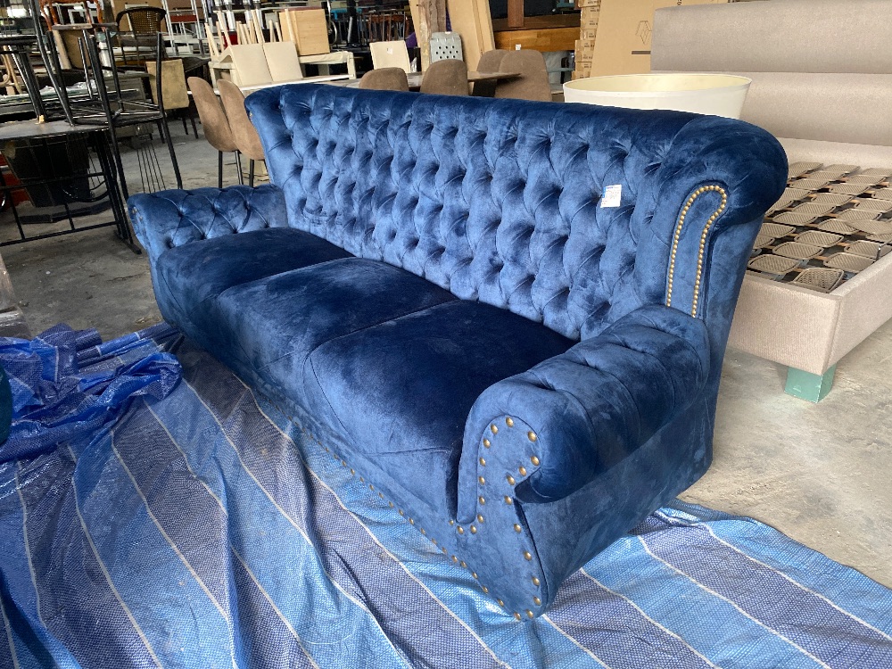 Blue Velvet Chesterfield 3 Seater High Back Sofa / Chesterfield Sofa ...